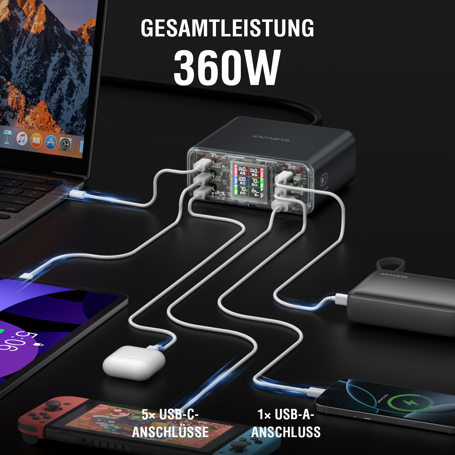 4smarts Desk Charger Lucid GaN DIY 360W, spacegrau